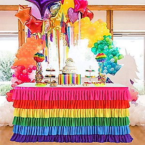 Rainbow Table Skirt Ruffle Unicorn Table Skirts for Rectangle Table 6ft Baby Shower Birthday Unicorn Party Fiesta Home Decoration