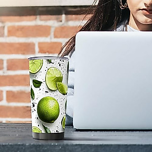 QWEUIOP 20oz Insulated Travel Coffee Mug Tropical Citrus Stainless Steel Tumbler with Lid Double Wall Vacuum Coffee Cup For Hot and Cold Drinks14325