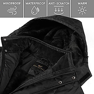 WHATWEARS Men's Winter Coats Waterproof Ski Jacket for Men Snow Coat Windproof Mountain Jackets with Hooded, Black, L