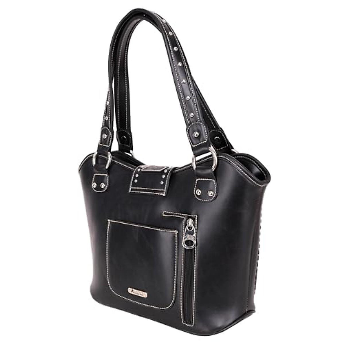 Montana West Ladies Concealed Gun Handbag Tooled Genuine Leather Black, Large