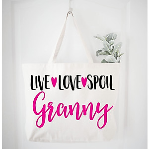 COCOVICI Granny Tote Bag | Grandma Gifts | Granny Gifts | Granny Christmas Gift | Christmas Gift from Grandkids (Live Love Spoil Granny Pink/Black Font)