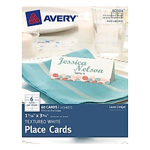 Avery Textured Place Cards, White, 1.43" x 3.75", 60 Pack (80504)