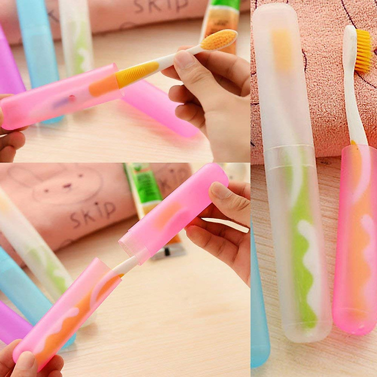 ISusser Pack of 12 Plastic Toothbrush Case, 6 Color Portable Dust-Proof Toothbrushes Holder for Inside and Outside