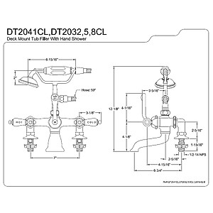 Elements of Design Hot Springs DT2041CL Deck Mount Clawfoot Tub Filler with Hand Shower, Polished Chrome