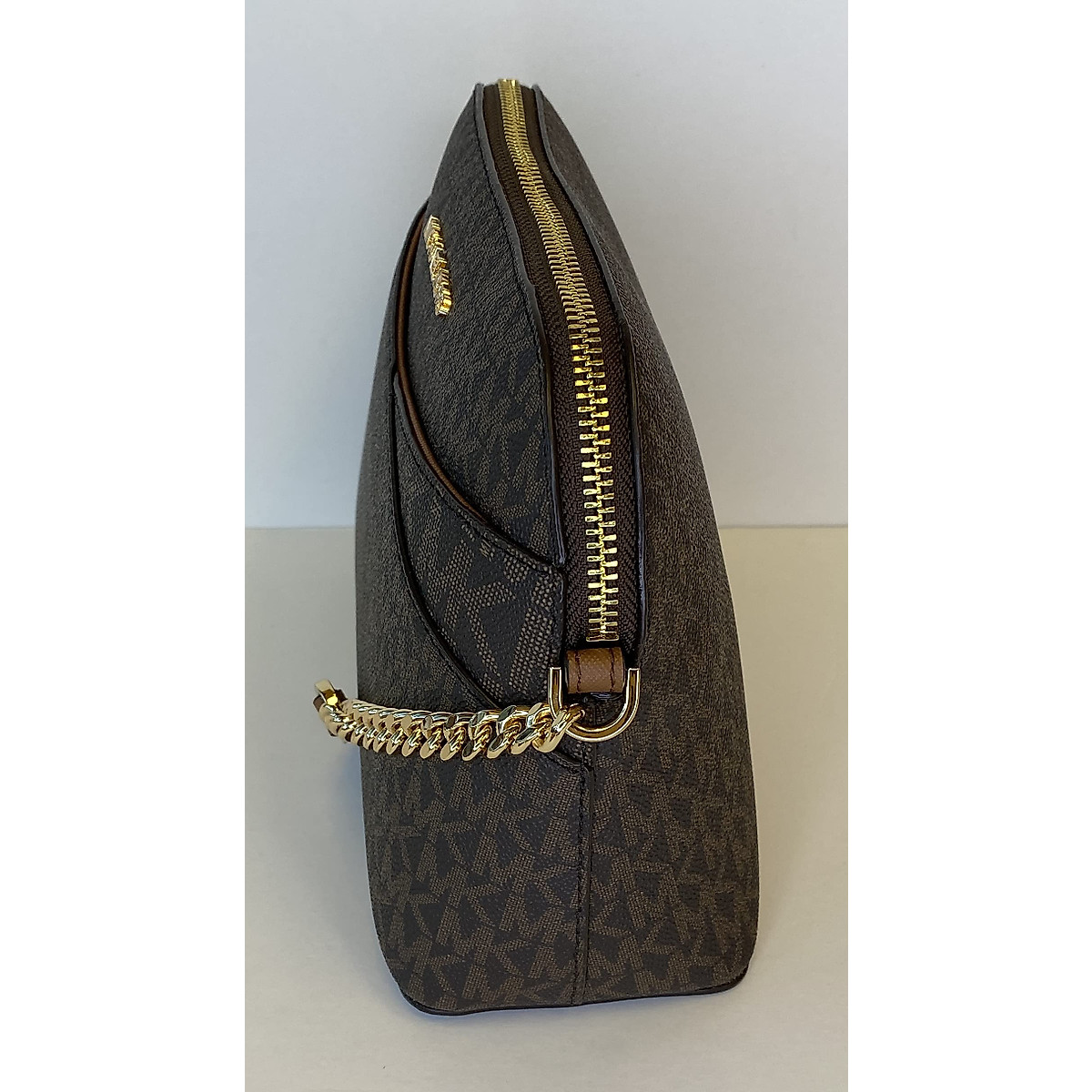 Michael Kors MICHAEL Michael Kors Jet Set Travel MD Dome XCross Crossbody bundled with SM TZ Coinpouch Purse Hook (Signature MK Brown/Luggage)