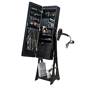 CZDYUF Full-length Full-body Jewelry Cabinet 2-tier Storage Rack 6 Drawers With Hair Dryer Rack With LED Light