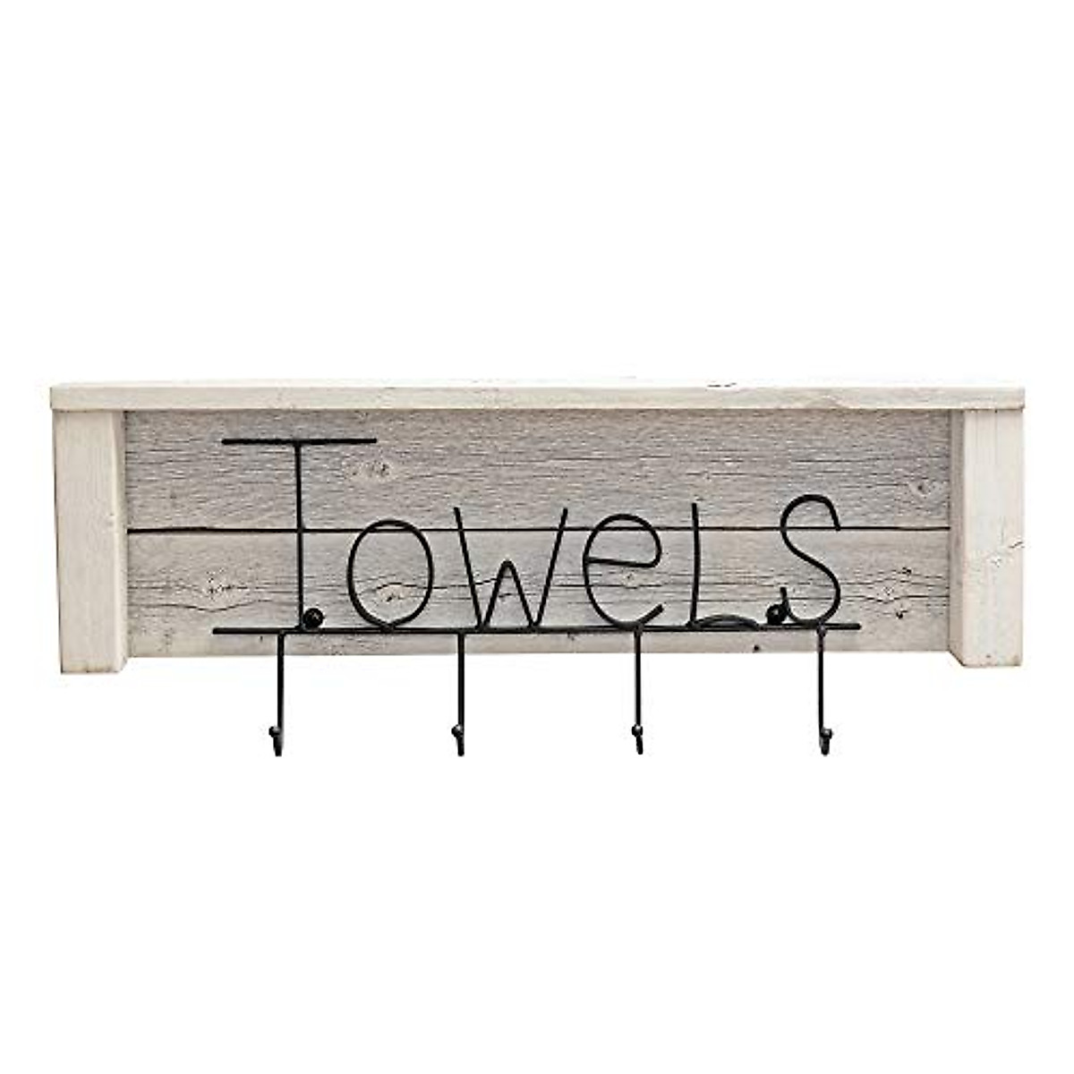 Wood Bathroom Towel Rack Hooks 24 Inch | Wall Mount | Handmade Rustic Reclaimed Wood - Whitewash