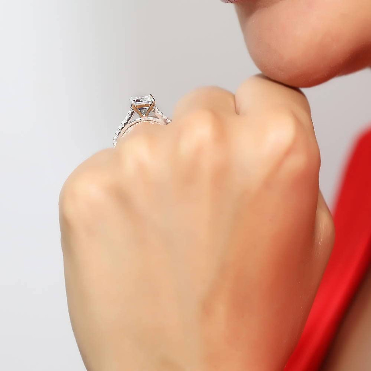 BERRICLE Sterling Silver Solitaire Wedding Engagement Rings 2.6 Carat Emerald Cut Cubic Zirconia CZ Ring Set for Women, Rhodium Plated Size 7