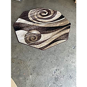 Nikos Sculpture Modern Octagon Area Rug Chocolate Brown Black & Beige Sculpture Design 258 (5 Feet 6 Inch X 5 Feet 6 Inch )