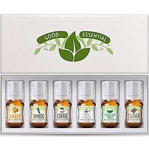 Good Essential Fragrance Oils Set of 6 Scented Oils from Amber Oil, Coffee Oil, Leather Oil, Fresh Cotton Oil, Fresh Cut Grass Oil, Bamboo Oil: Aromatherapy, Perfume, Soaps, Candles, Slime, Lotions!