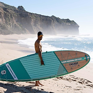 THURSO SURF Inflatable Stand Up Paddle Board All-Around SUP Waterwalker 132 11'×32''×6'' Deluxe Package | Carbon Shaft Paddle | Roller Backpack | Rechargeable Electric Pump | Coiled Leash (Turquoise)