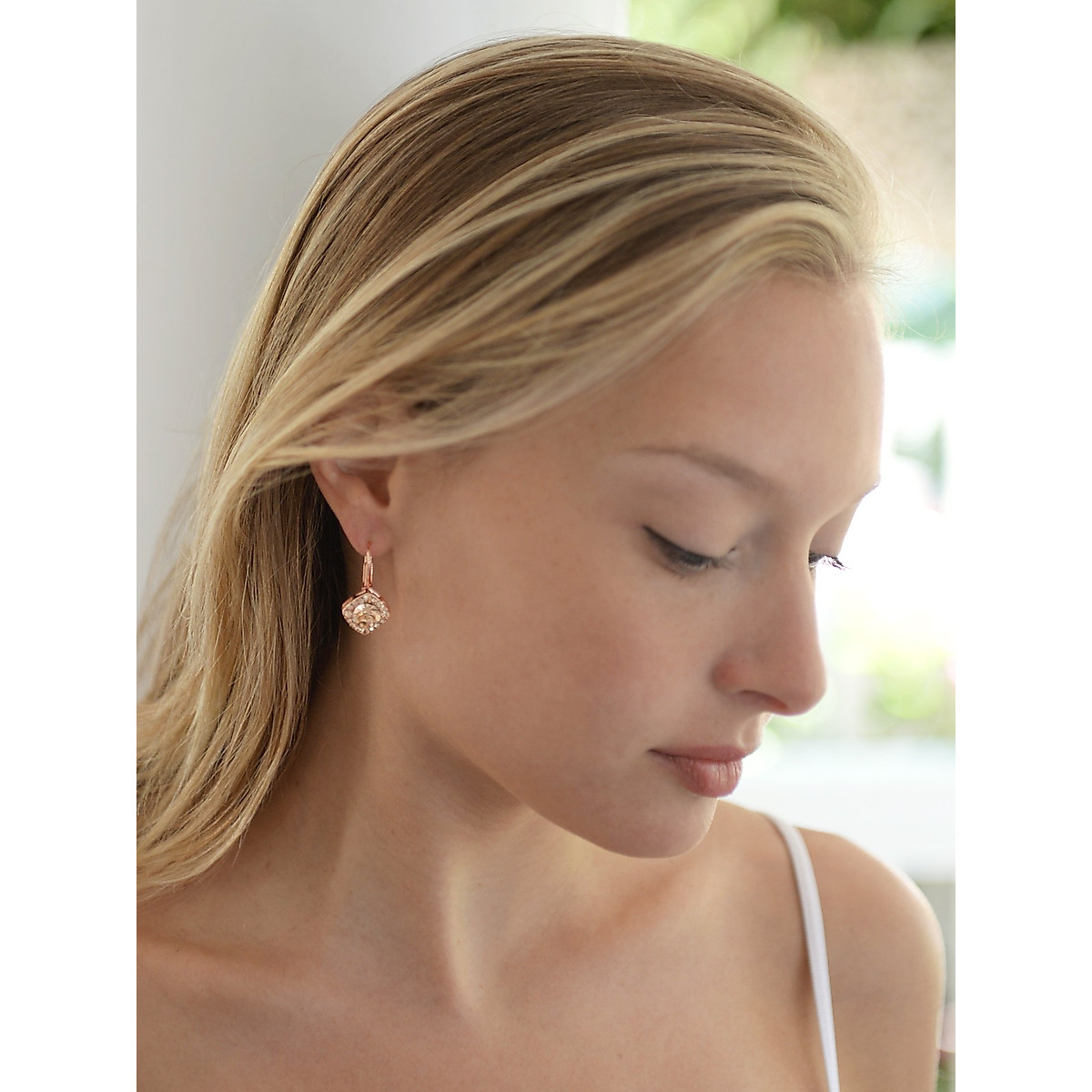 Mariell Tailored Solitaire Drop Earrings with Brilliant Round Crystals in Rose Gold Tone. Loved By All!