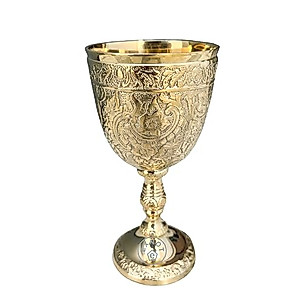 EXNOT Brass Vintage Chalice Goblet | 1x Royal Wine Cups of King Arthur - Renaissance Medieval Gifts for Communion, Christmas Pack of 1pc Royal Chalice Catholic Church, Baptism, Confirmation, Holy.
