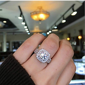 ChenFeng Fashion Ring Cushion Cut ct Zircon Stone 925 Sterling Silver Engagement Wedding Band Ring Cubic Zirconia Promise Halo Engagement Ring Anniversary Wedding Bands Size 6-10 (8)