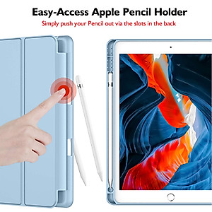 iMieet iPad 9th Generation Case 2021/iPad 8th Generation Case 2020 10.2 Inch with Pencil Holder, iPad 7th Gen 2019 Case with Soft Baby Skin Silicone Back, Auto Wake/Sleep Cover (Sky Blue)