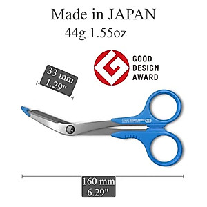 CANARY Safety Bandage Scissors for Nurses and Veterinary, Made in JAPAN, Medical Trauma Shears Non-Stick Fluorine Coating Stainless Steel Blade with Safe Blunt Tip Cover, Blue