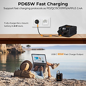 K&F Concept V Mount Battery, 99Wh Mini V-Mount Battery, 6700mAh 14.8V Support 65W PD USB-C Fast Charger, with D-TAP, USB-A, USB-C, BP, OLED Screen, for Cameras and Camcorders