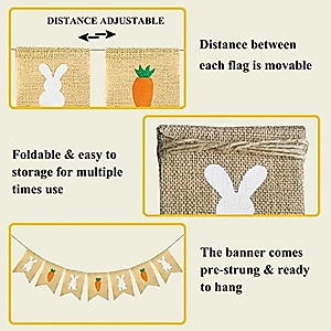FAKTEEN Happy Easter Burlap Banner Decorations Rabbit & Carrot Hanging Bunting Garland for Spring Easter Party Décor Photo Booth Backdrop
