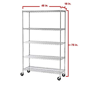 Seville Classics UltraDurable Heavy Duty NSF Solid Steel Wire Rack Storage Unit Organizer for Garage, Warehouse, Office, Restaurant, Classroom, Kitchen, 5-Tier Shelving, 48" W x 18" D