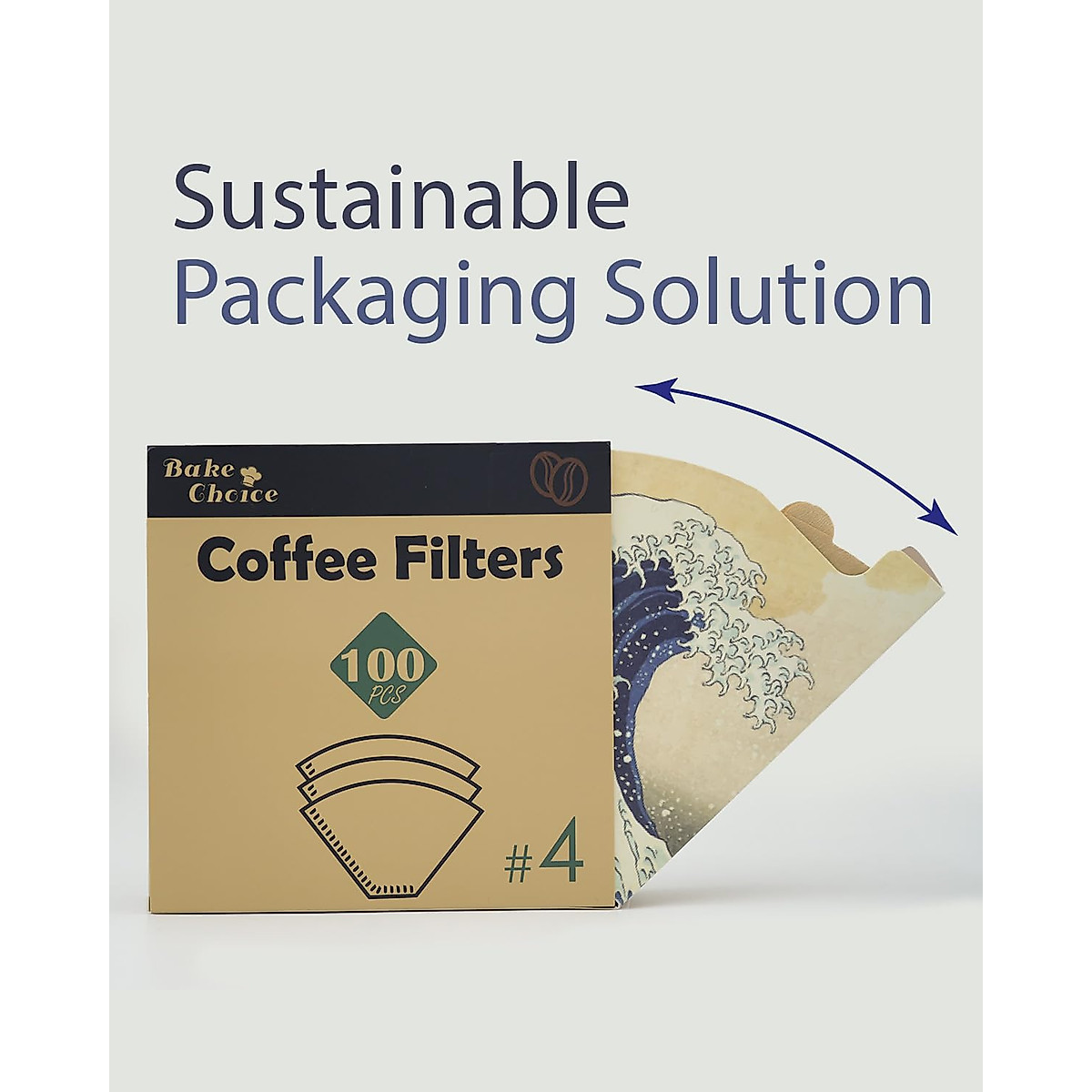 Bake Choice Coffee Filters #4 Cone Shaped Unbleached All Natural Compostable Coffee Filters 100 Count, Biodegradable and Compostable, No Blowout