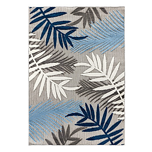 Rugshop Evora Palm Frond Non-Shedding Patio Deck Backyard Indoor/Outdoor Area Rug 5' x 7' Blue