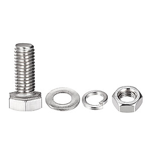 uxcell M8 x 20mm Hex Head Screws Bolts, Nuts, Flat & Lock Washers Kits, 304 Stainless Steel Fully Thread Hexagon Bolts 10 Sets
