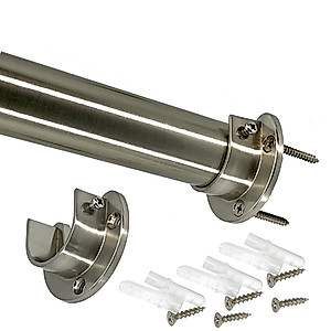 CUSTOM CUT | Up to 72" | HEAVY DUTY Satin Nickel Closet Rod | 32mm Dia. | w/Matching End Brackets