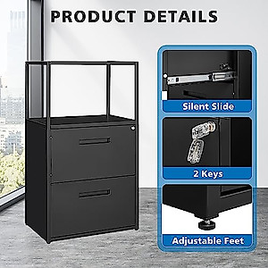 BYNSOE 2 Drawer Lateral File Cabinet with Shelving Metal Filing Cabinet with Lock Office Home File Cabinet for A4 Legal/Letter,Assembly Required (Black, 2 Drawers with Shelving)