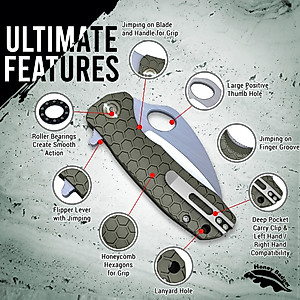 Western Active HB1123 Honey Badger Pocket Knife Folding Flipper EDC Deep Pocket Carry for Outdoor Tactical Knife Survival Camping Medium Green Claw Smooth 8Cr13Mov
