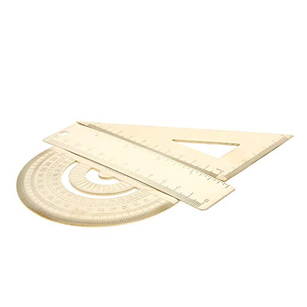 Utoolmart Brass Ruler Set, Triangle Ruler, 180 Degrees Protractor, 12cm / 4.7-inch Straight Ruler, Measuring Tool for Drafting Drawing Learning Math Geometry Ruler 1 Pcs