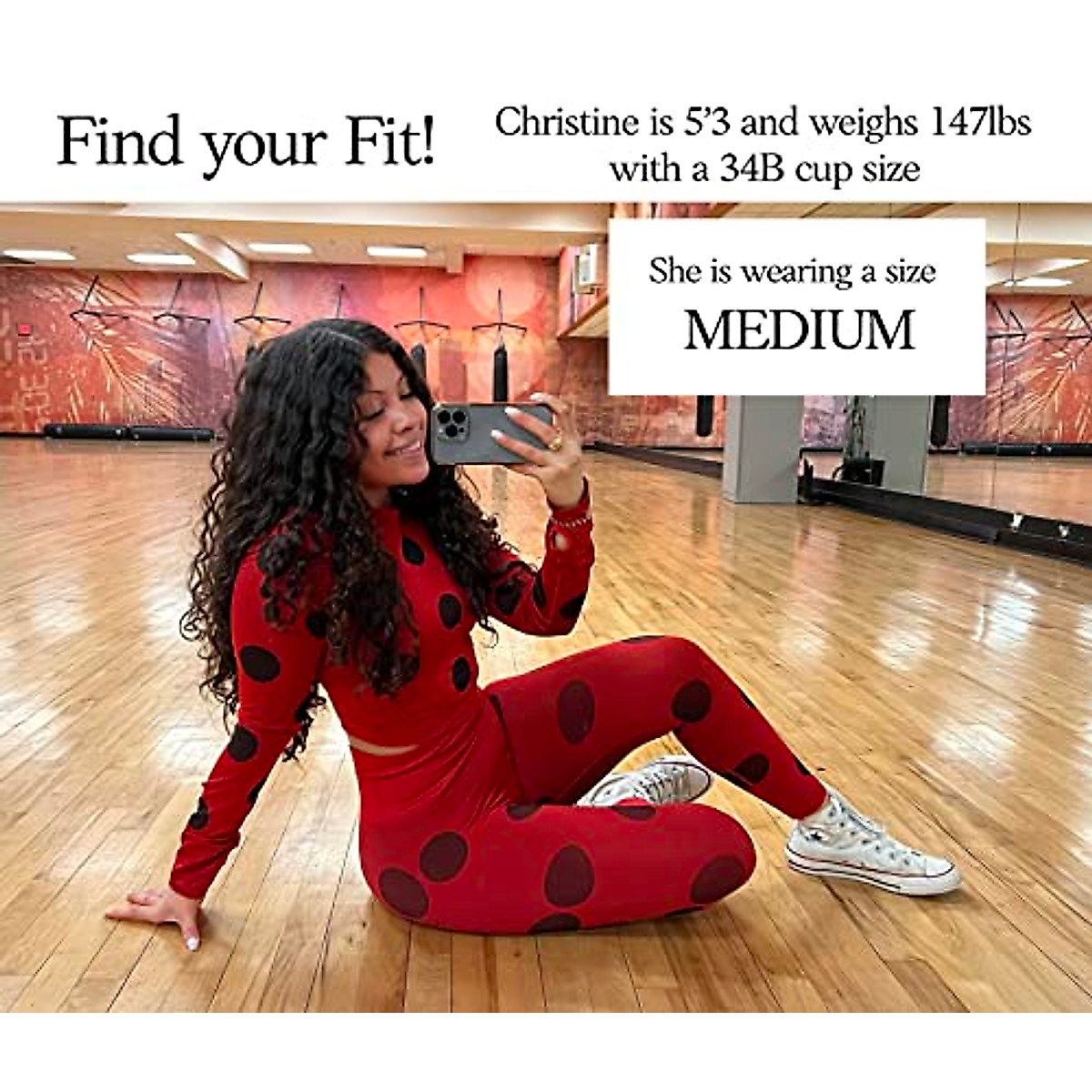 Miraculous Ladybug Womens Seamless Long Sleeve Crop Top & Legging Set - Butt Lifting for Gym Workout, Exercise, Yoga, Running by MAXXIM Red Medium