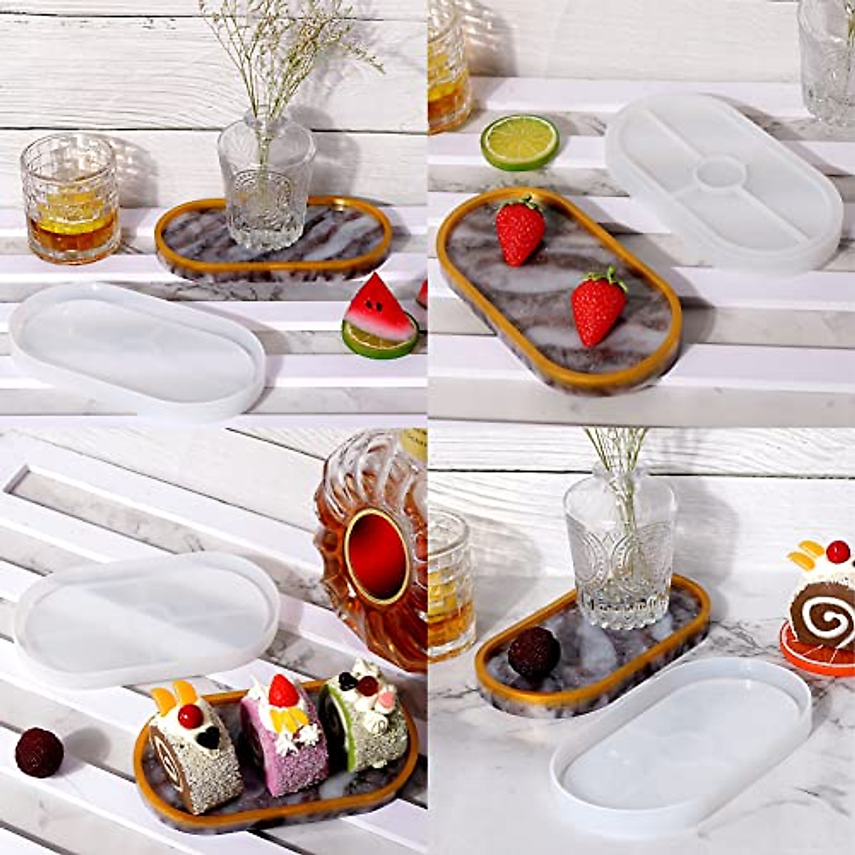 3 Pack Oval Coaster Mold Silicone Epoxy Resin Tray Mold Large DIY Casting Craft Decorating for Craft Jewelry Storage Home Decoration (Transparent White)