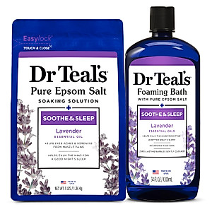 Dr Teal's Epsom Salt Soaking Solution and Foaming Bath with Pure Epsom Salt Combo Pack, Lavender (Packaging May Vary)