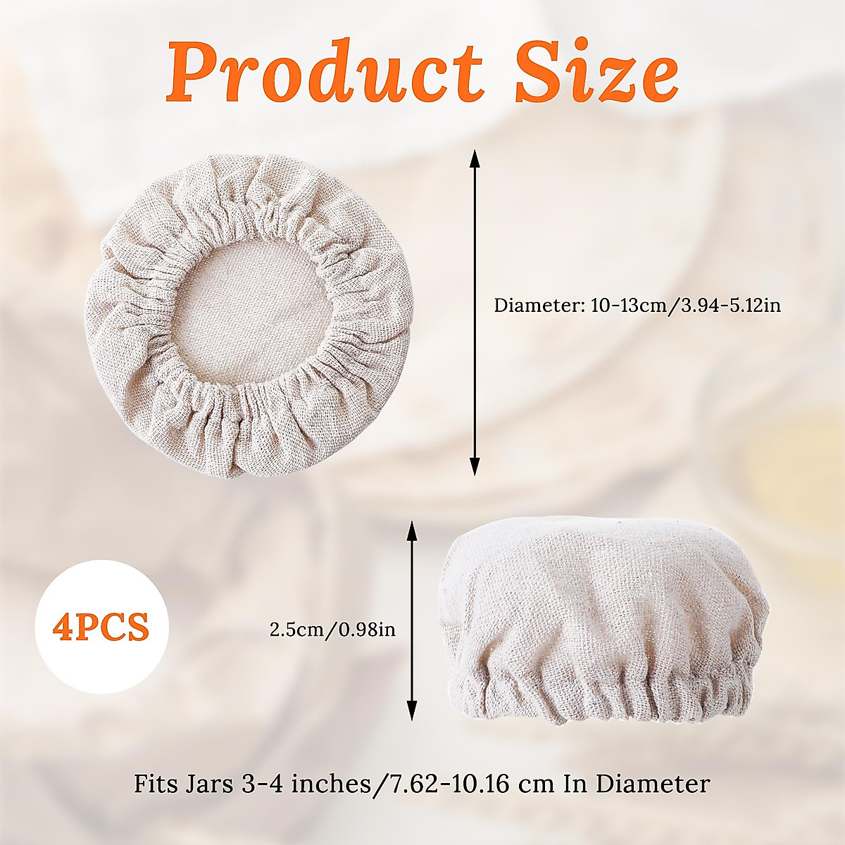 JIEYAO 4 Pcs Sourdough Starter Jar Cloth Covers, Elastic Bread Baking Cloth Cover, Reusable Sourdough Proofing Bowl Cover Breathable Cloth lid/Cap Kombucha Brewing Lids Supplies Fit 3-4 Inch Jar Mouth