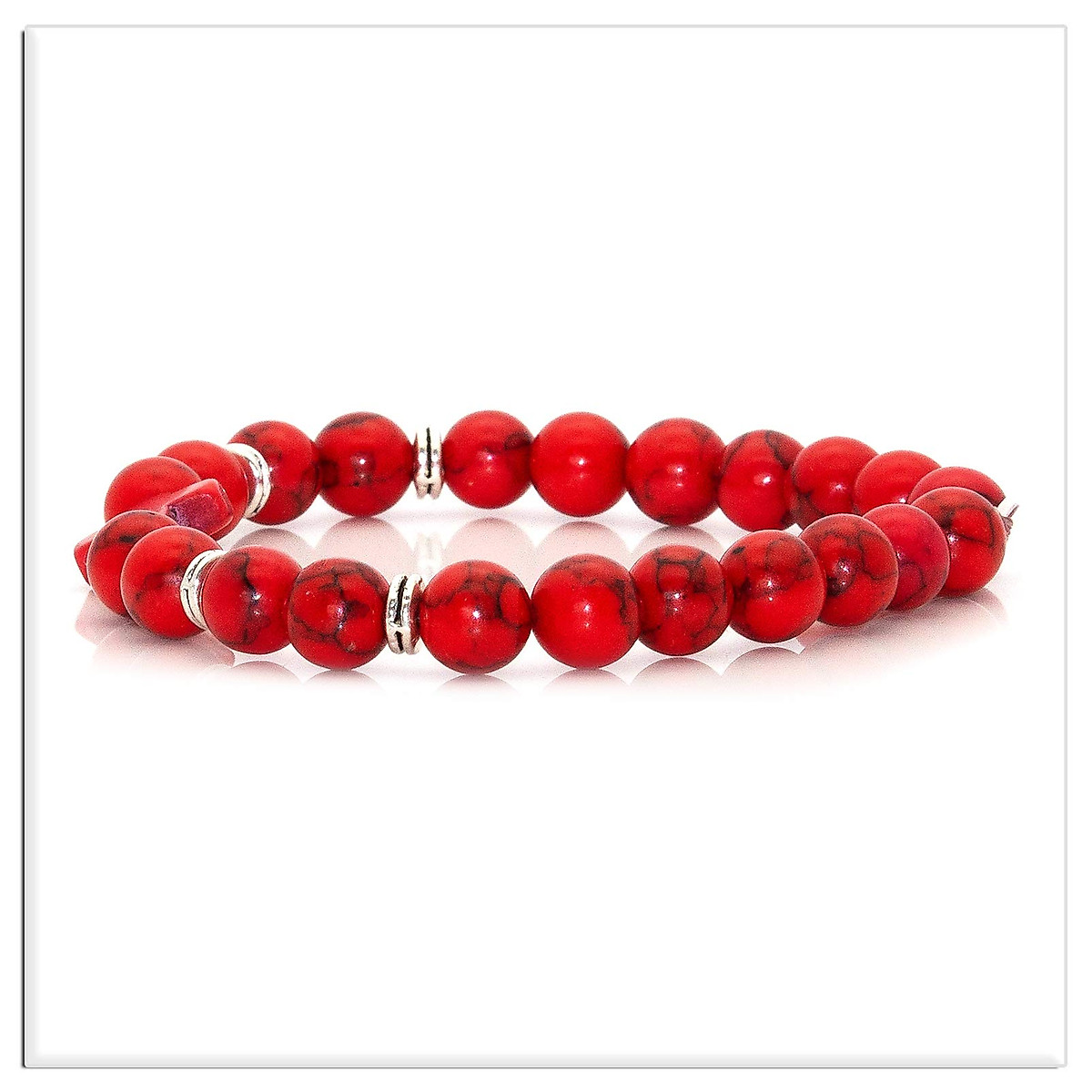 Xusamss Fashion 8MM Matte Agate Beads Bracelet Cross Elastic Bracelet(Red Turquoise)