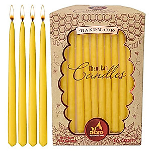 Beeswax Chanukah Candles Standard Size Fits Most Menorahs - Yellow Beeswax Hanukkah Candles - Premium Quality Pure Bees Wax - 45 Count for All 8 Nights of Hanukkah - by Ner Mitzvah