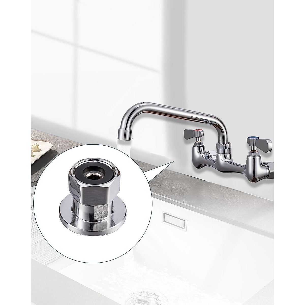 Commercial Sink Coupler Replace Commercial Faucet Parts Adjustable 1/2" NPT Female Eccentric Flange Inlet Brass fit 8" Center Wall Mount Faucets (2 Pcs)