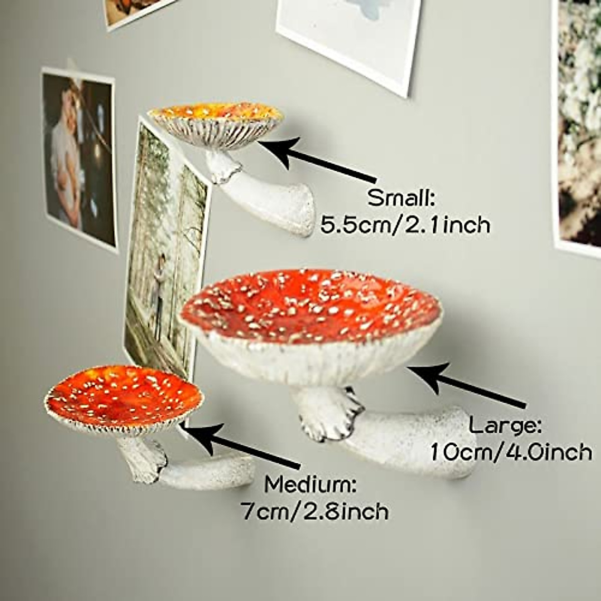 Kunyeah Mushroom Hanging Shelf,Wall Floating Shelf Mushroom Shaped Resin Hanging Ornaments Home Decor Wall Storage Shelves for Bedroom, Living Room, Bathroom (Small)