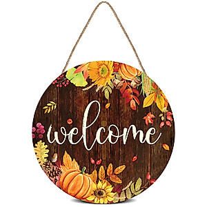 Fall Thanksgiving Welcome Door Sign Autumn Harvest Front Door Porch Decor Fall Wooden Hanging Decor for Rustic Farmhouse Welcome Home Wood Sign Thanksgiving Autumn Decorations