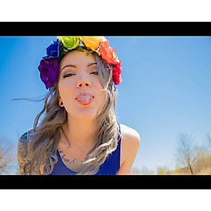 DreamLily Rainbow Rose Hawaiian Stretch Flower Headband for Garland Party (Rainbow)