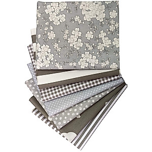 Misscrafts 7pcs Quilting Fabric 100% Cotton Craft Fabric Bundle Squares Grey Fat Quarters 18" x 22" for Patchwork DIY Sewing Scrapbooking