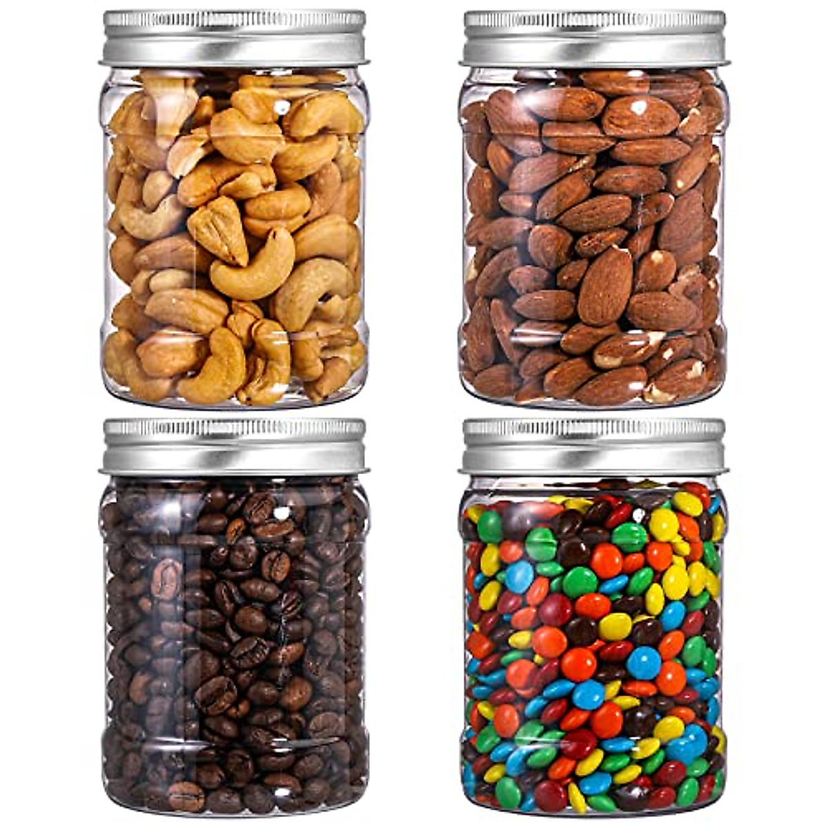 Fasmov 21 Pack 12 Ounce Clear Plastic Jars Containers with Screw On Lids, Round Empty Plastic Slime Storage Containers for Kitchen & Household Storage - BPA Free