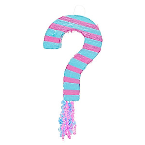 Juvale Pull String Gender Reveal Question Mark Pinata, Boy or Girl Baby Shower Party Supplies (17 x 11 x 3 In)