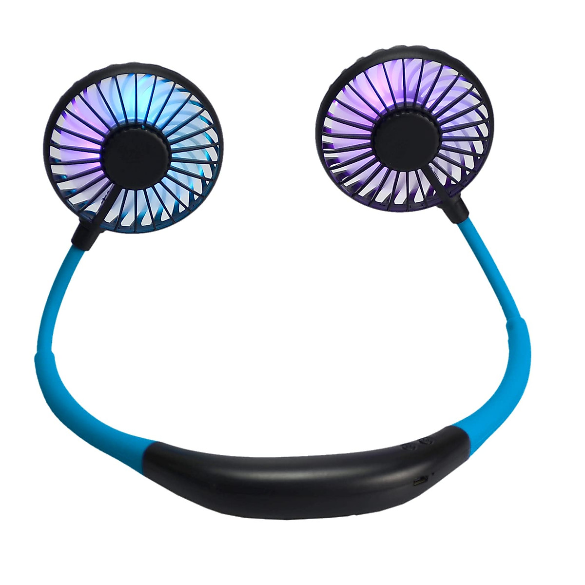 Wireless Express LED Neck Fan with Neckband - Lightweight Small Fan - Portable Mini USB Fan - Rechargeable Personal Fan (Blue)
