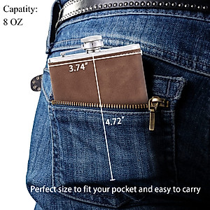 Personalized Flask Gift Set for Men with 8 Designs, 8 oz 304 Stainless Steel Engraved Hip Flasks with "Golf, Mountain, Deer, Initial" Icon, Custom Flask for Wedding Groomsmen Gifts (Brown)