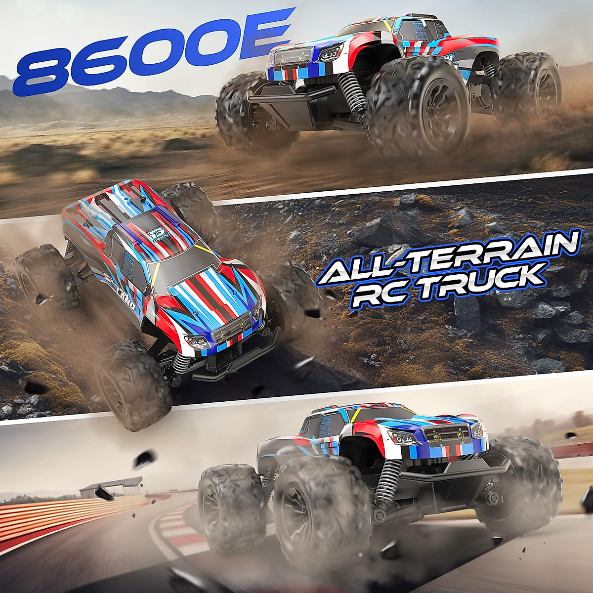 DEERC RC Cars, High Speed 2.4 GHz All Terrain Remote Control Monster Truck with 2 Batteries for 40 Min Play, Best Toys Racing Car Gifts for Boys Girls Kids Beginners