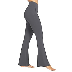 Sunzel Flare Leggings for Women, Crossover Yoga Pants with Pockets 30" Grey Large