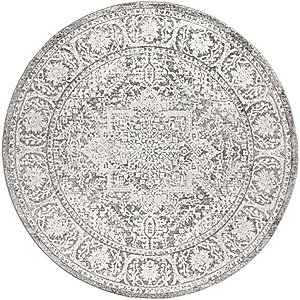 JONATHAN Y MDP100A-5R Modern Persian Vintage Medallion Indoor Area-Rug Country Floral Easy-Cleaning Bedroom Kitchen Living Room, 5' Round, Light Grey