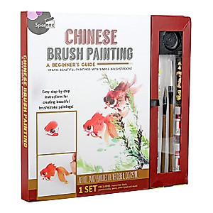 SpiceBox Masterclass Chinese Brush Painting Kit for Adults, DIY Learn to Paint Arts and Crafts Hobby Set, Includes Watercolor Paints, Book, Paintbrushes, Ink Stone, Ink Stick, Sketch Pad
