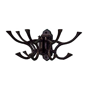 CTW 520010 Decorative Cast Iron Hinged Wall Mount Hook, Hang Jewelry Belts Pet Leashes Coats Bags Purses Keys Towels Purses, Vintage Inspired Rustic Farmhouse Style Home Decor, Cast Iron Metal, Black